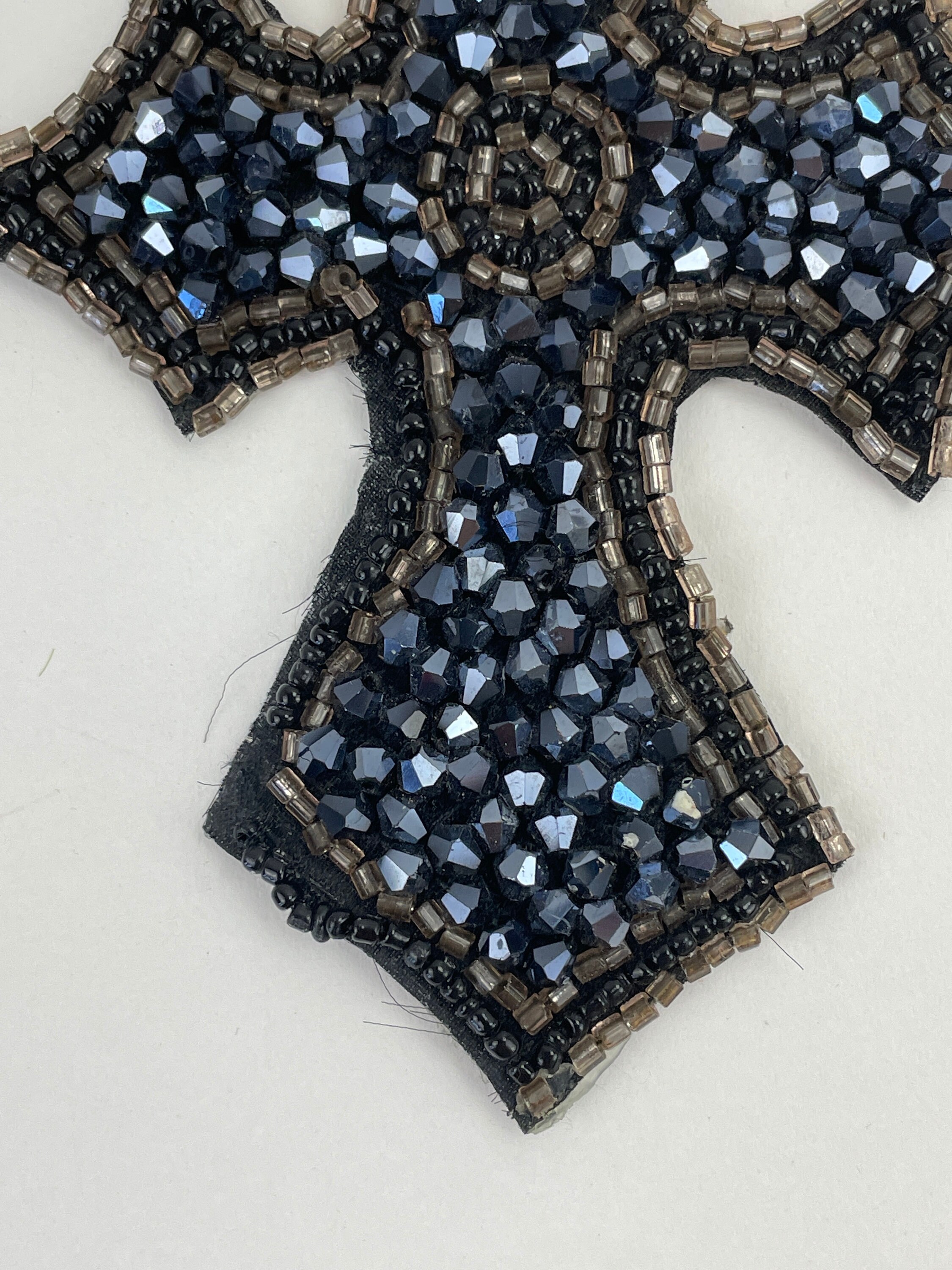 Hand Beaded Black Jet and Beige Bugle Beaded Cross Fabric - Etsy