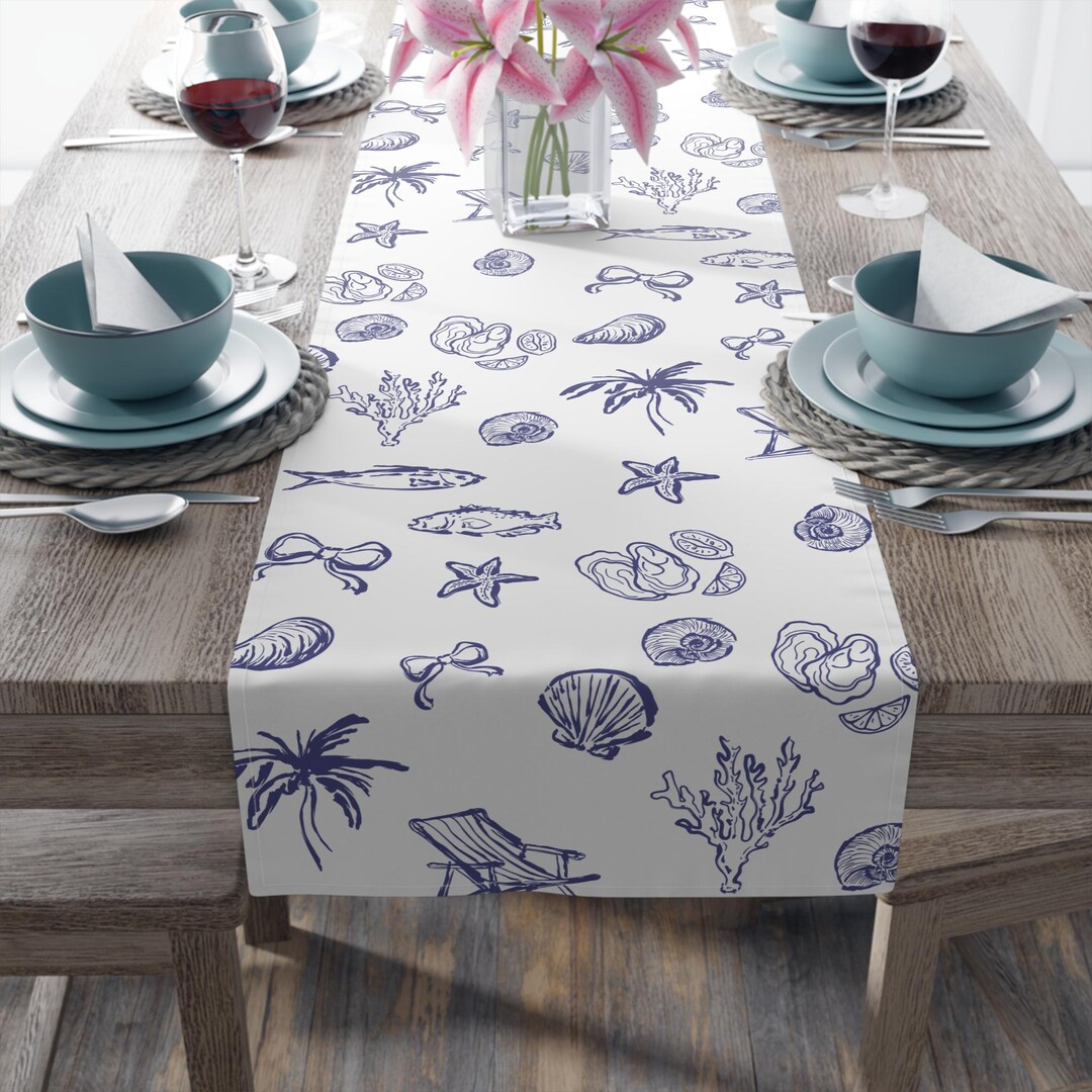 Ocean Inspired Coastal Nautical Table Runner Seashell Beach Decor ...