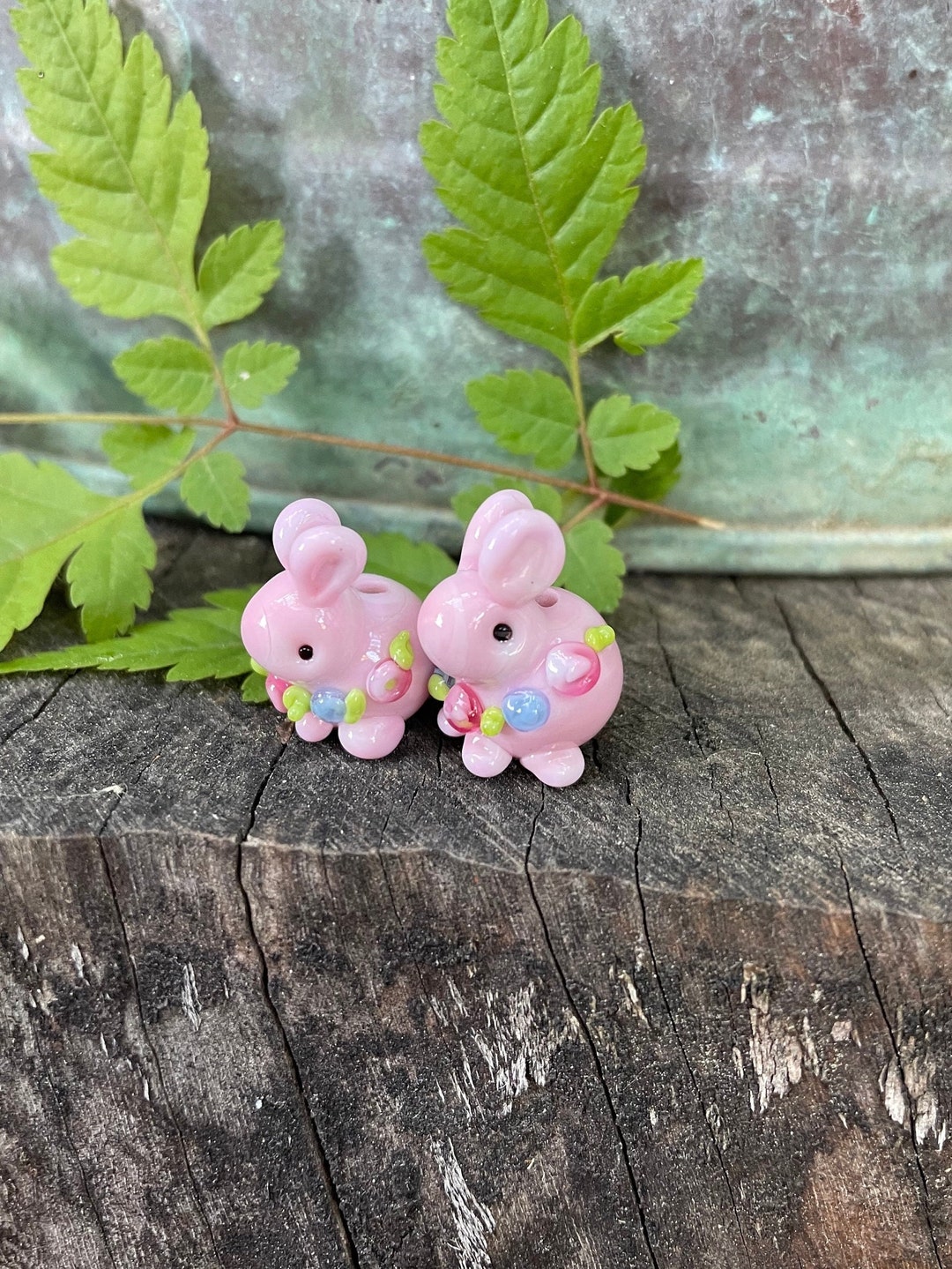 New Baby Pink Bunnies With Floral Necklace Set of 2 - Etsy
