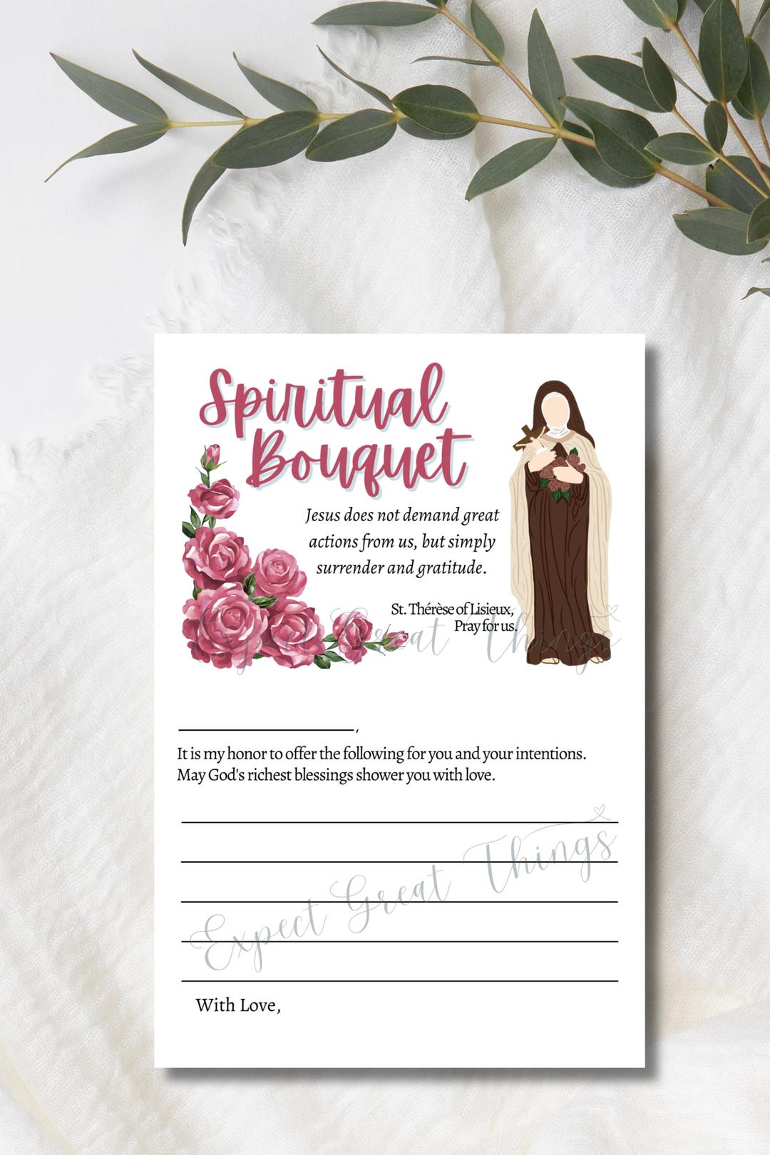 DIGITAL DOWNLOAD St. Thérèse of Lisieux Spiritual Bouquet Card - Etsy
