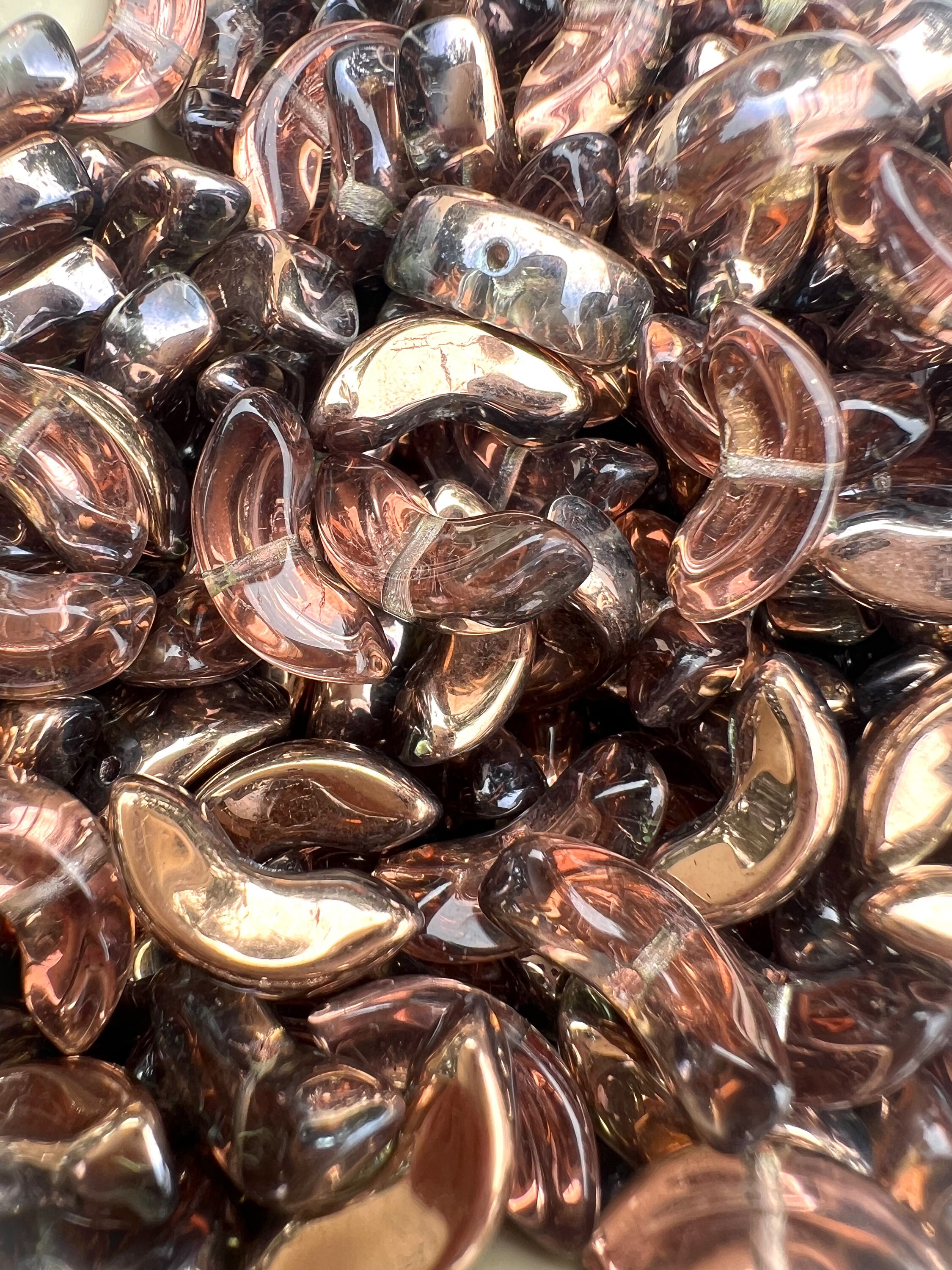 Czech Glass ANGEL WINGS Metallic GOLD Finish Front Translucent Copper ...