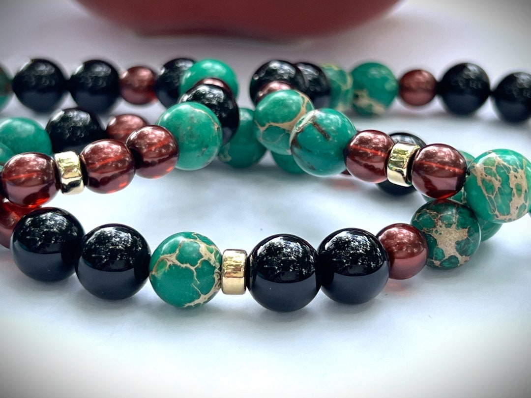Classy 3pc STRETCH BRACELET SET Natural Gemstones Bohemian Glass Pearls ...