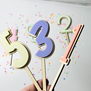 Rainbow Pastel Numbers Cake Topper, Wood Acrylic Number, Girl Birthday ...