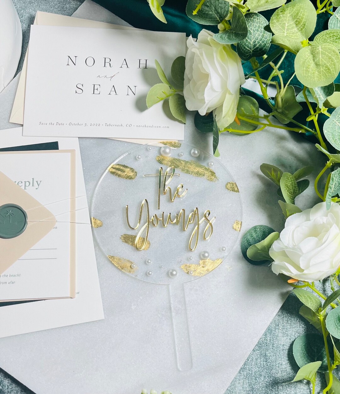 Modern Pearl Wedding Cake Topper, Gold Foil Wedding Cake Topper, Gold ...