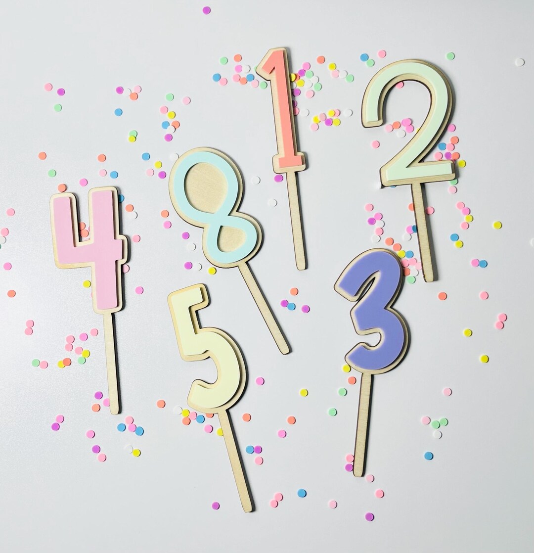 Rainbow Pastel Numbers Cake Topper, Wood Acrylic Number, Girl Birthday ...