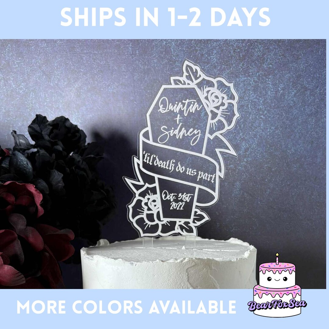 Coffin Wedding Cake Topper: Engraved Acrylic, Spooky Halloween Decor - Etsy