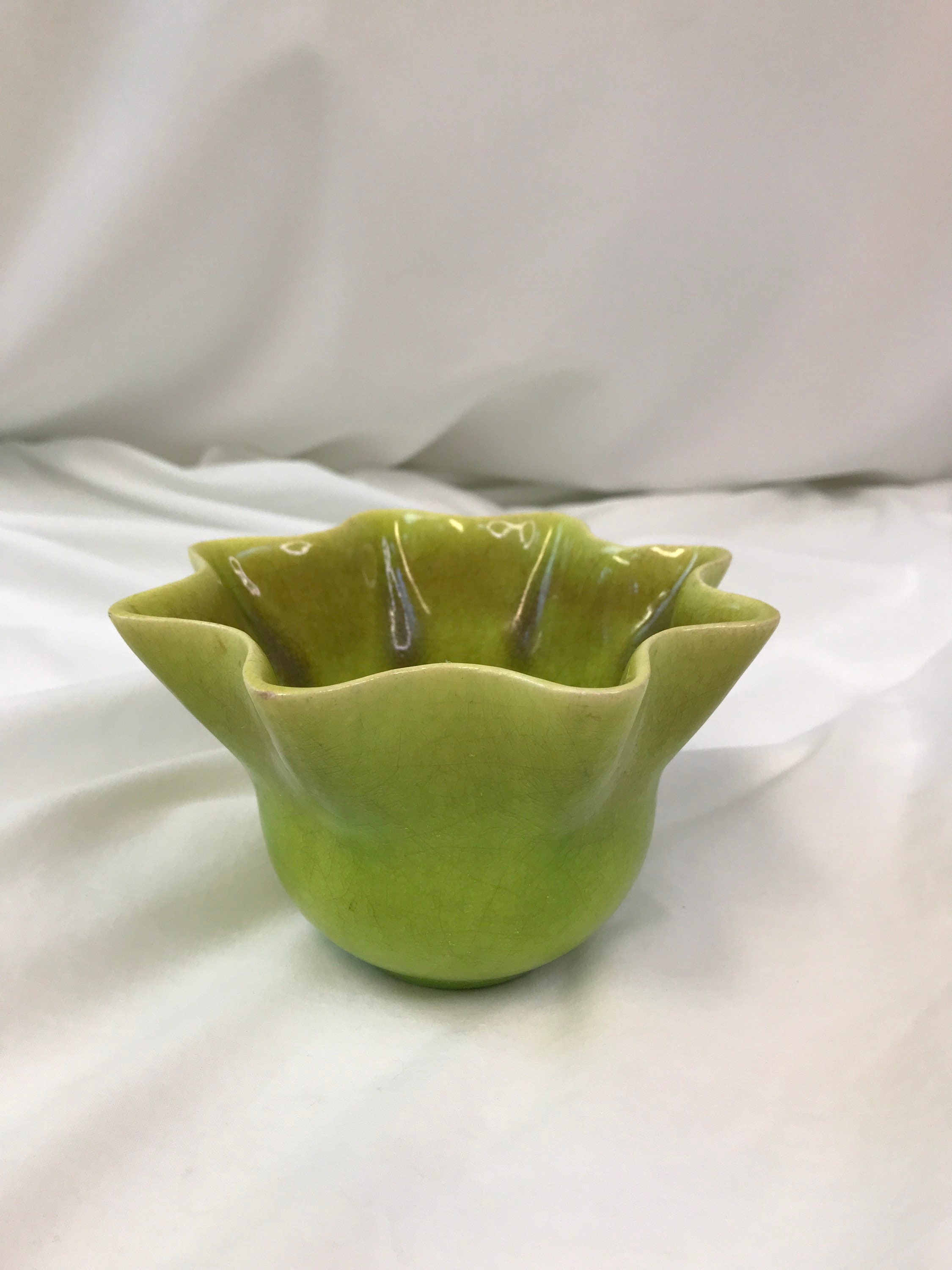 Vintage Green Ceramic Scalloped Fluted Edge Planter Vase | Etsy