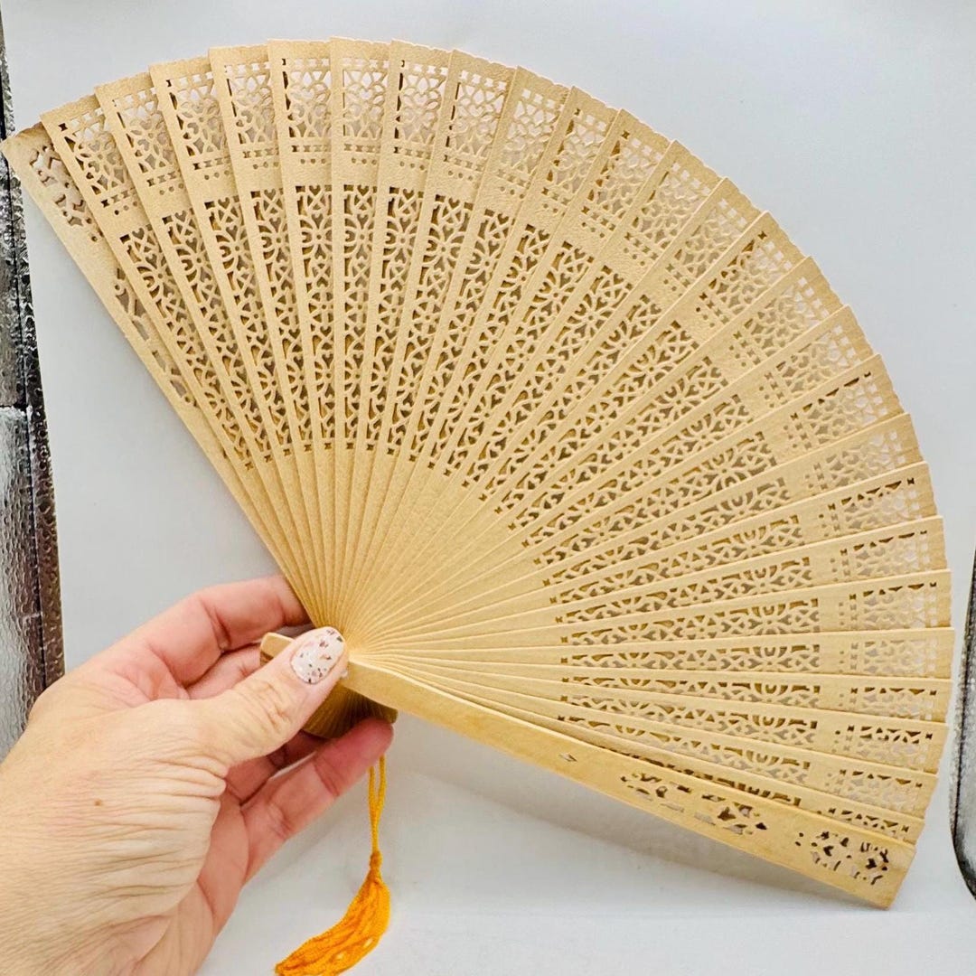 Vintage Chinese Asian Handcrafted Wooden Folding Fan - Elegant Lattice ...