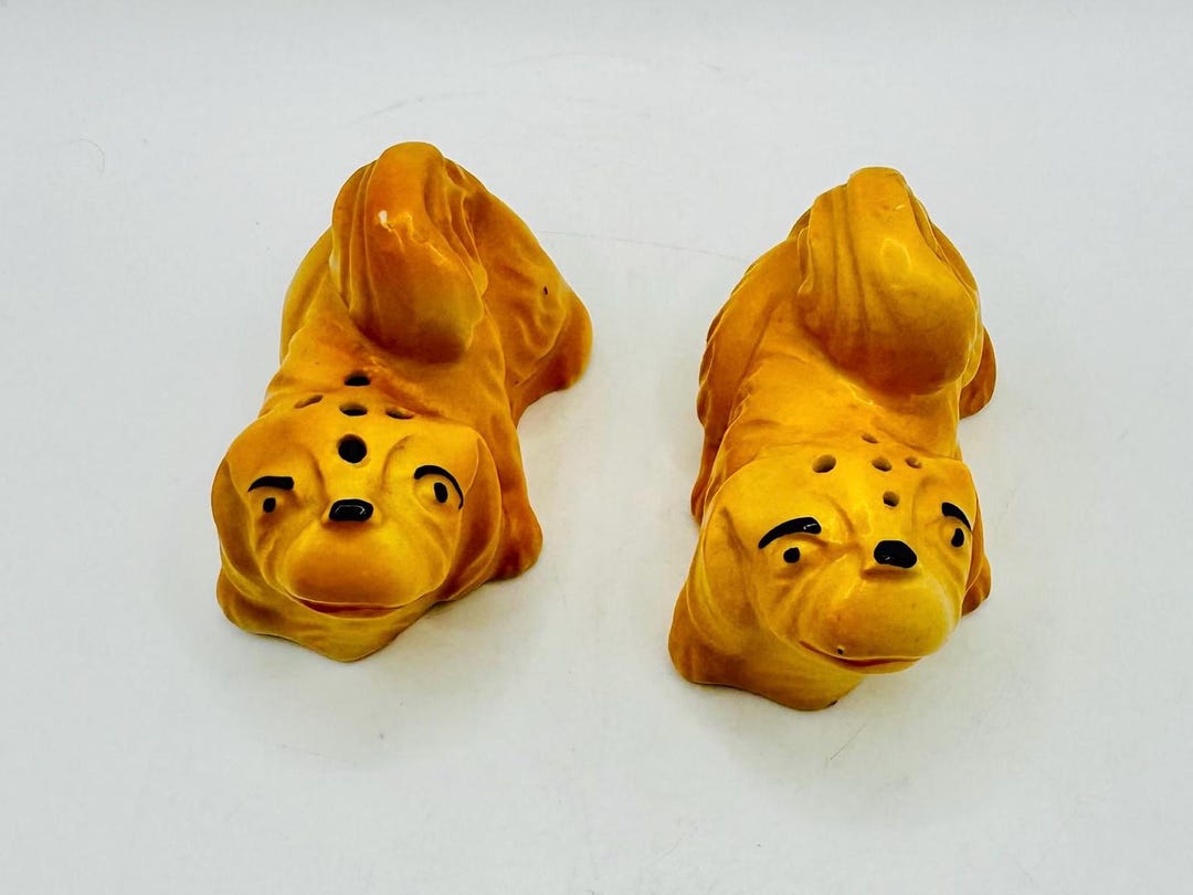 Vintage Ceramic Dog Salt and Pepper Shakers - Playful Yellow Pooch ...