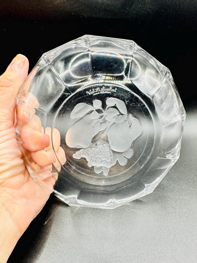 Vintage Val St. Lambert Crystal Bowl | Engraved Floral Design, 6" - Etsy