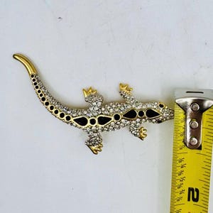 Sparkly Lizard Brooch – Rhinestone Gecko Pin With Black & Clear ...