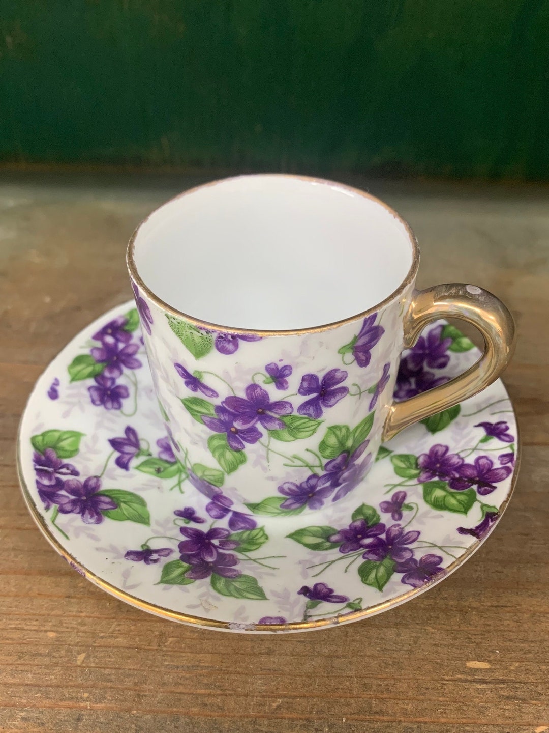 Vintage Inarco Demitasse Cup and Saucer: Purple Violets, Gold Trim - Etsy
