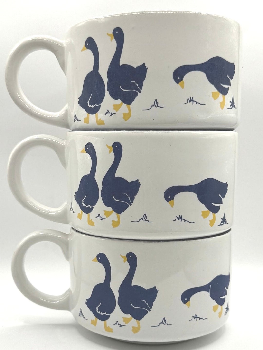 Vintage 80s Blue Goose Soup Mug SET OF 3 Nesting Bird Avian Collector ...
