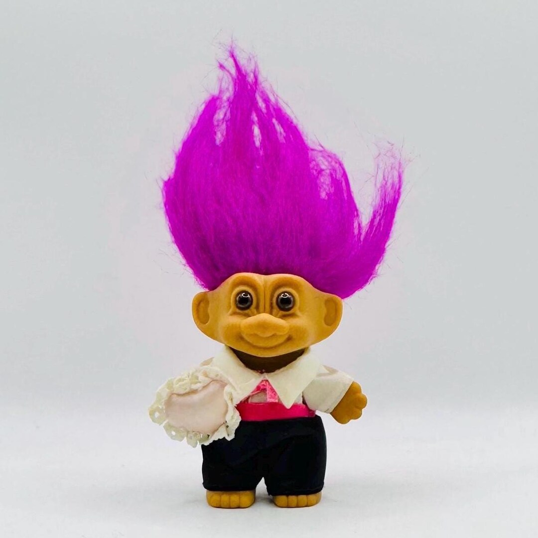 Vintage Russ Berrie Troll Doll: Purple Hair, Pink Bow Tie - Etsy
