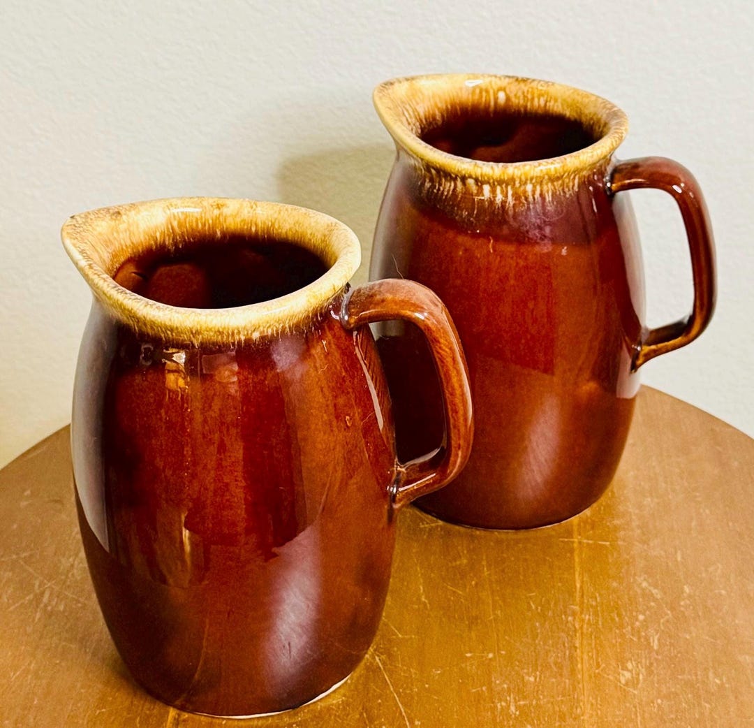 Vintage Hull Pottery Pitchers 7”– Set of 2 Brown Drip Glaze Stoneware ...