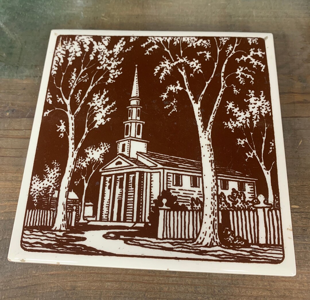 Vintage 6” Brown Church Tile Trivet Wall Hanging Backsplash Display Hot ...