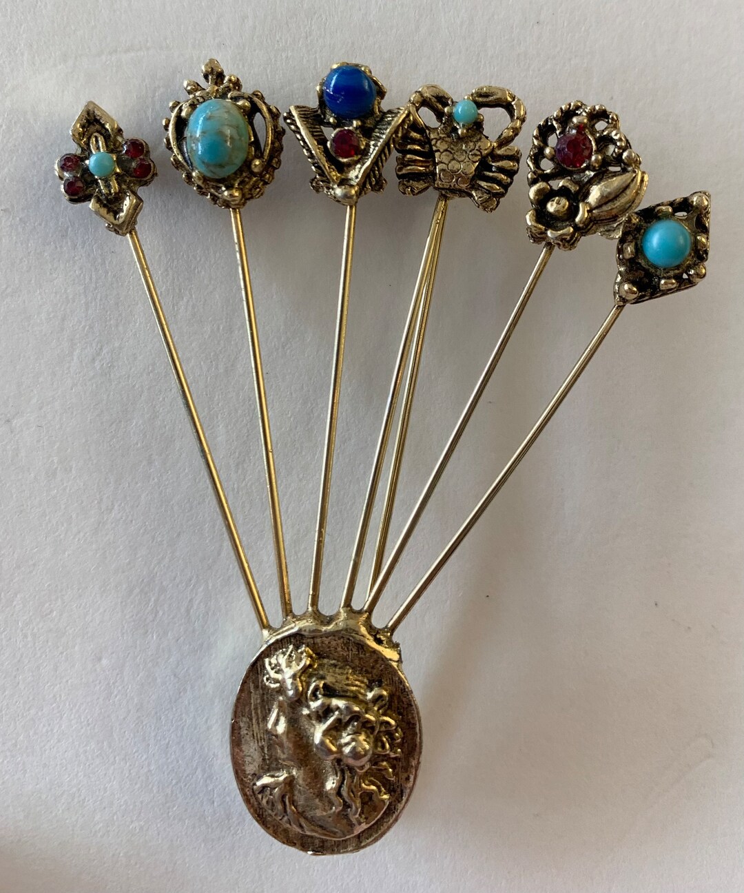 Vintage Victorian Revival Goldette Multi Stick Pin Figural Cameo Pin ...