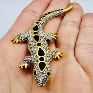 Sparkly Lizard Brooch – Rhinestone Gecko Pin With Black & Clear ...