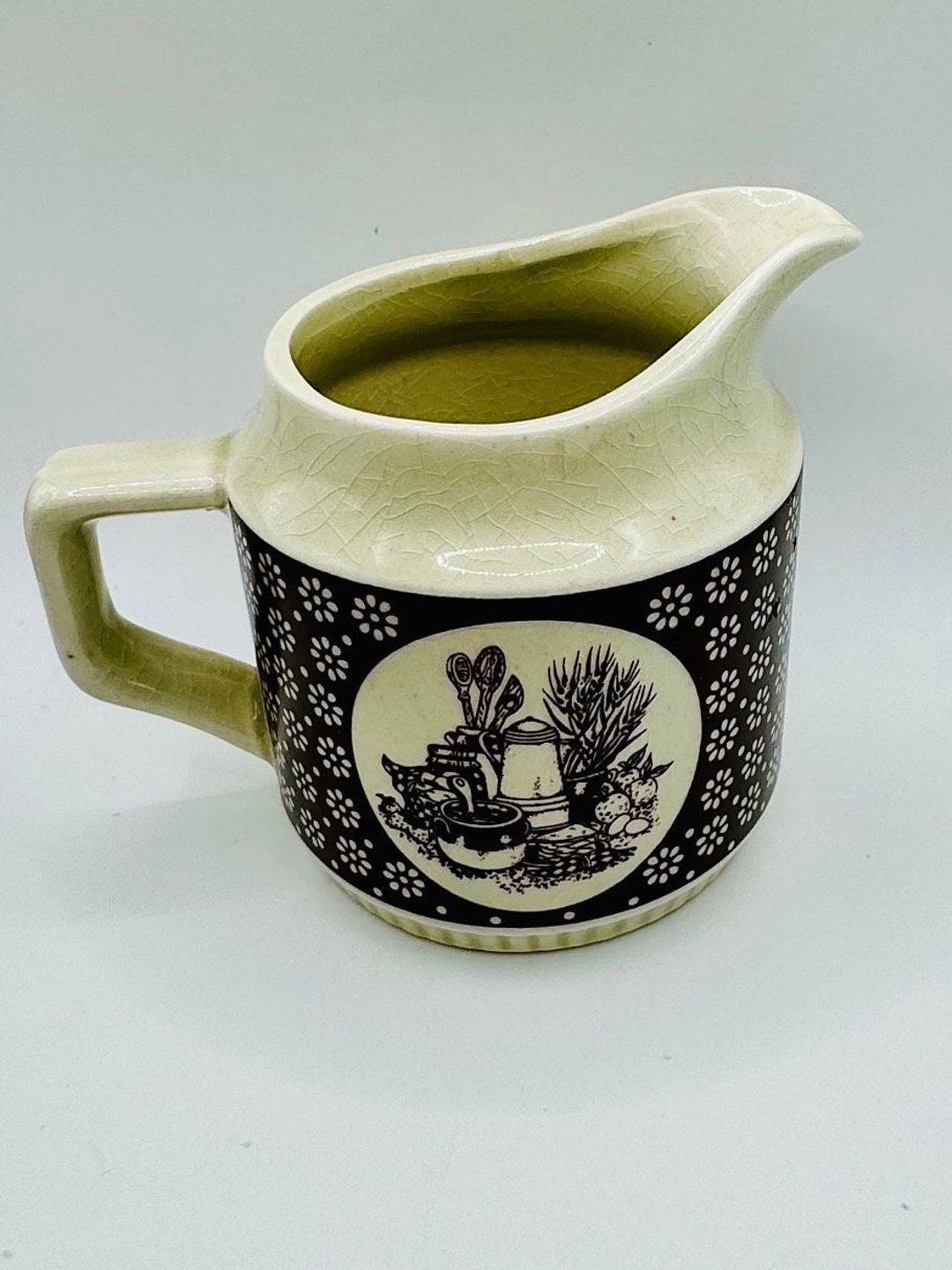 Vintages 1978 8 Ounces Creamer Pitcher Brown Flowers & Baking Scene ...