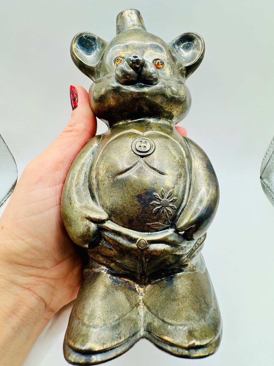 Vintage Metal Bear Bank: Collectible Figurine With Orange Eyes - Etsy