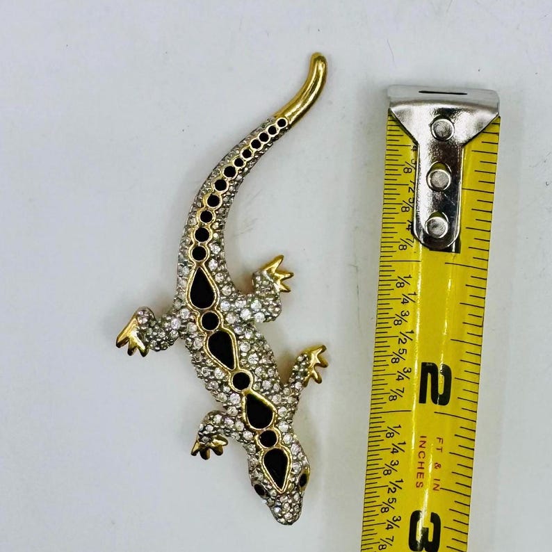 Sparkly Lizard Brooch – Rhinestone Gecko Pin With Black & Clear ...