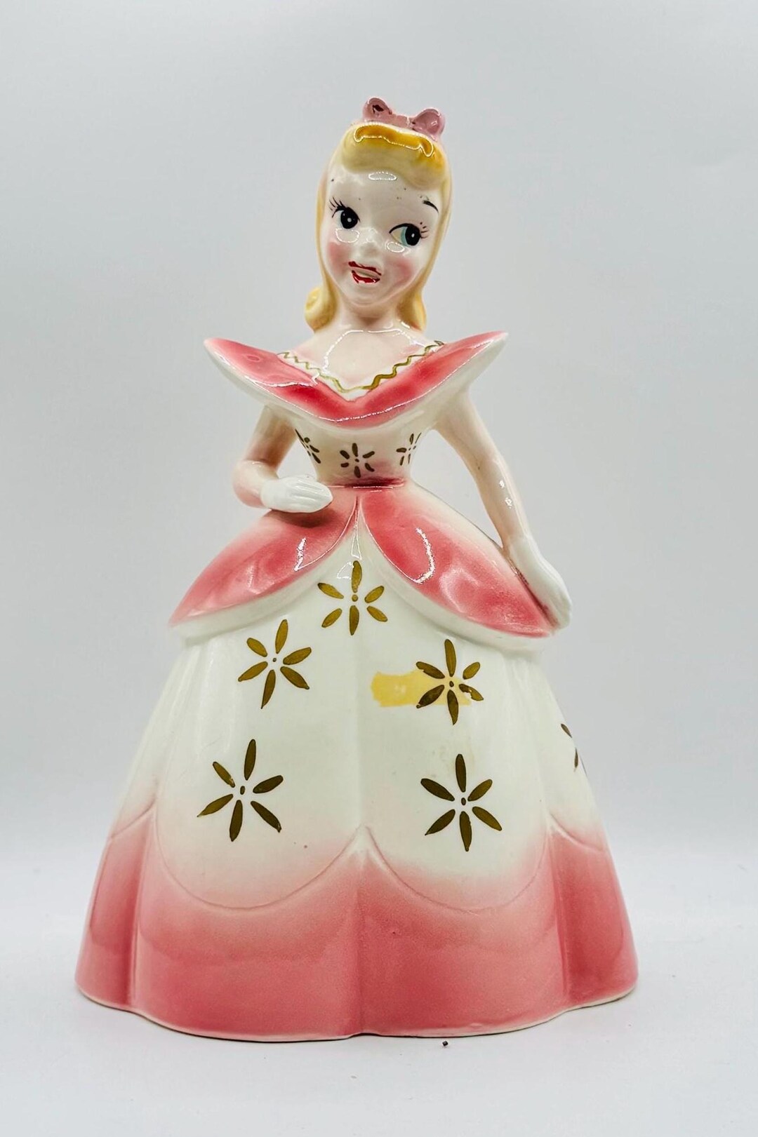 Vintage Kreiss & Company Ceramic Figurine - Elegant Pink and White Lady With Floral Cutouts - Etsy