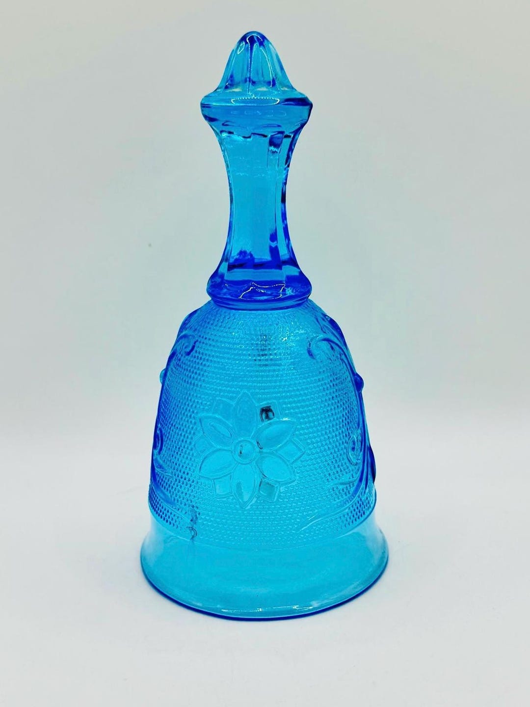 Vintage Indiana Blue Sandwich Glass Bell Elegant Floral Design Mint ...