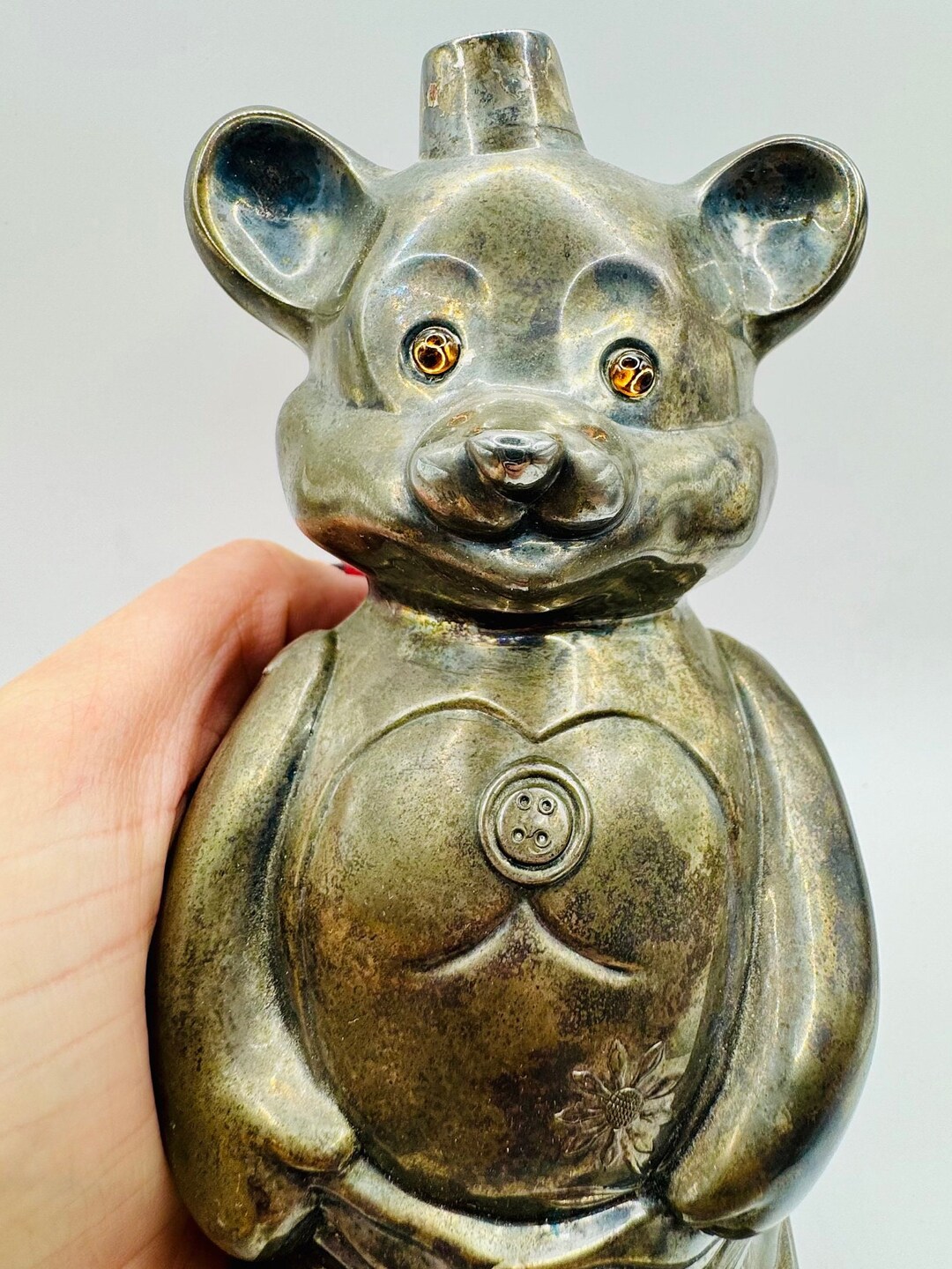 Vintage 7 Heavy Metal Bear Bank With Stunning Orange Eyes - Etsy