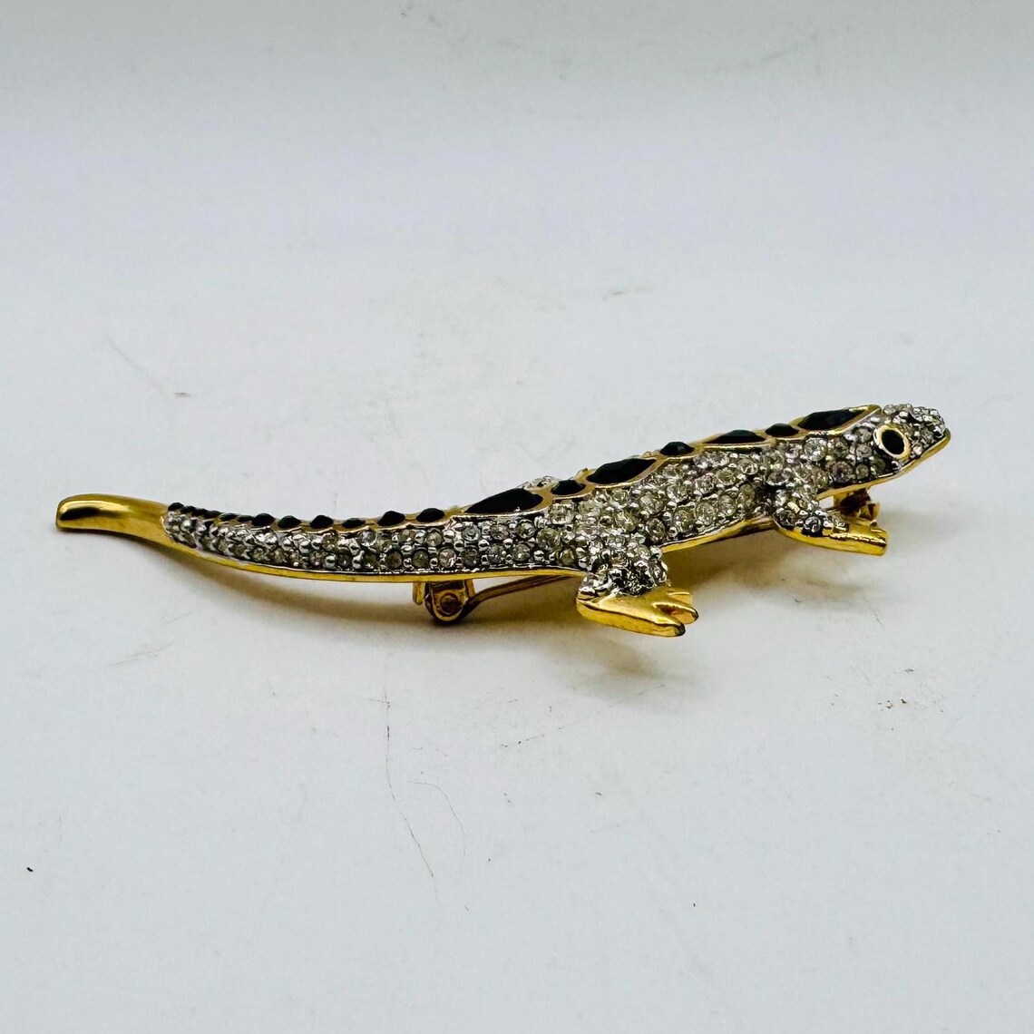 Sparkly Lizard Brooch – Rhinestone Gecko Pin With Black & Clear ...