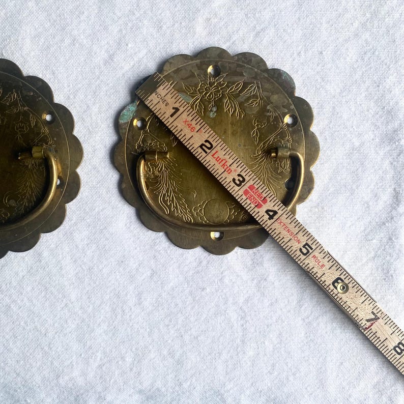 Vintage Brass Drop Ring Pulls Bird & Flower Engraved Backplates 4.25 ...