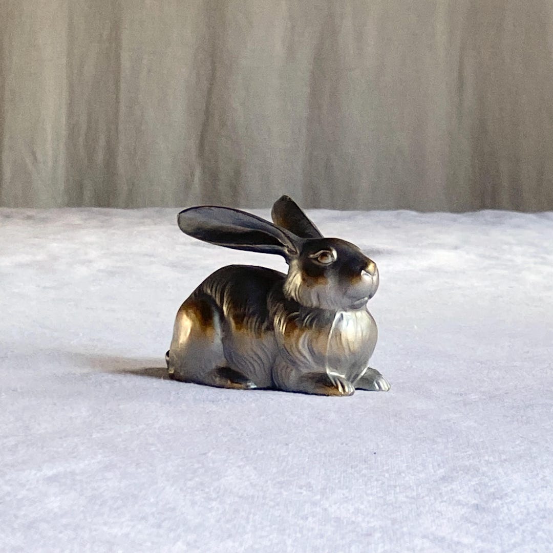 Silver Metal Rabbit Figurine · 4" Long · Rabbit in Repose - Etsy