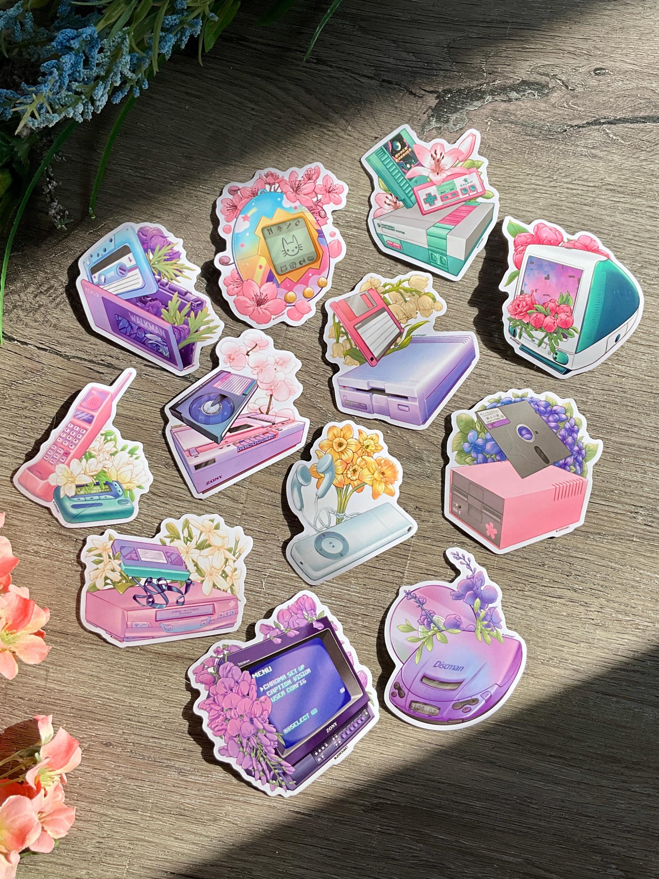 Pastel Nostalgia Stickers: 90s Tech, Kawaii Floral Vinyl Decals - Etsy