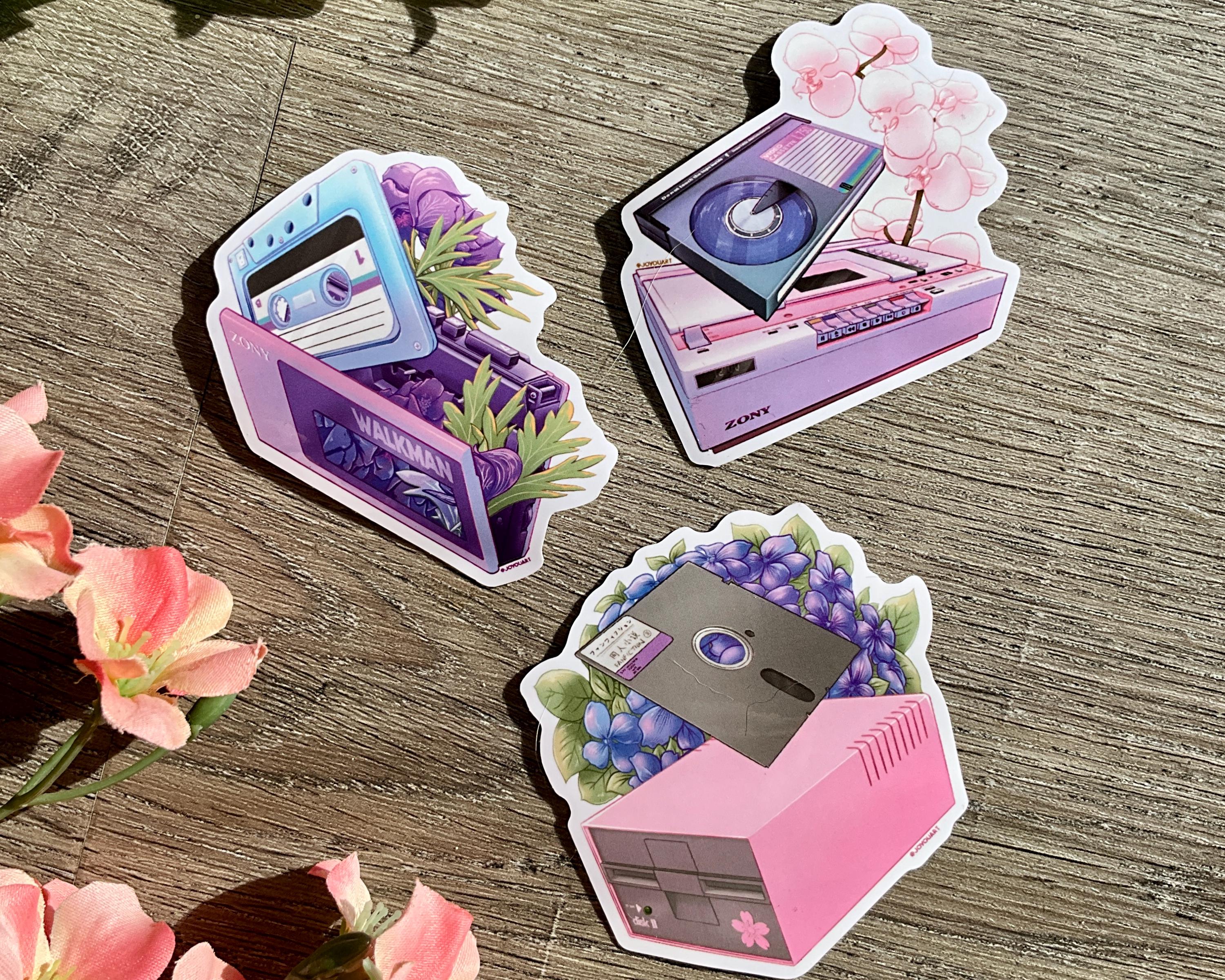 Pastel Nostalgia Stickers: 90s Tech, Kawaii Floral Vinyl Decals - Etsy