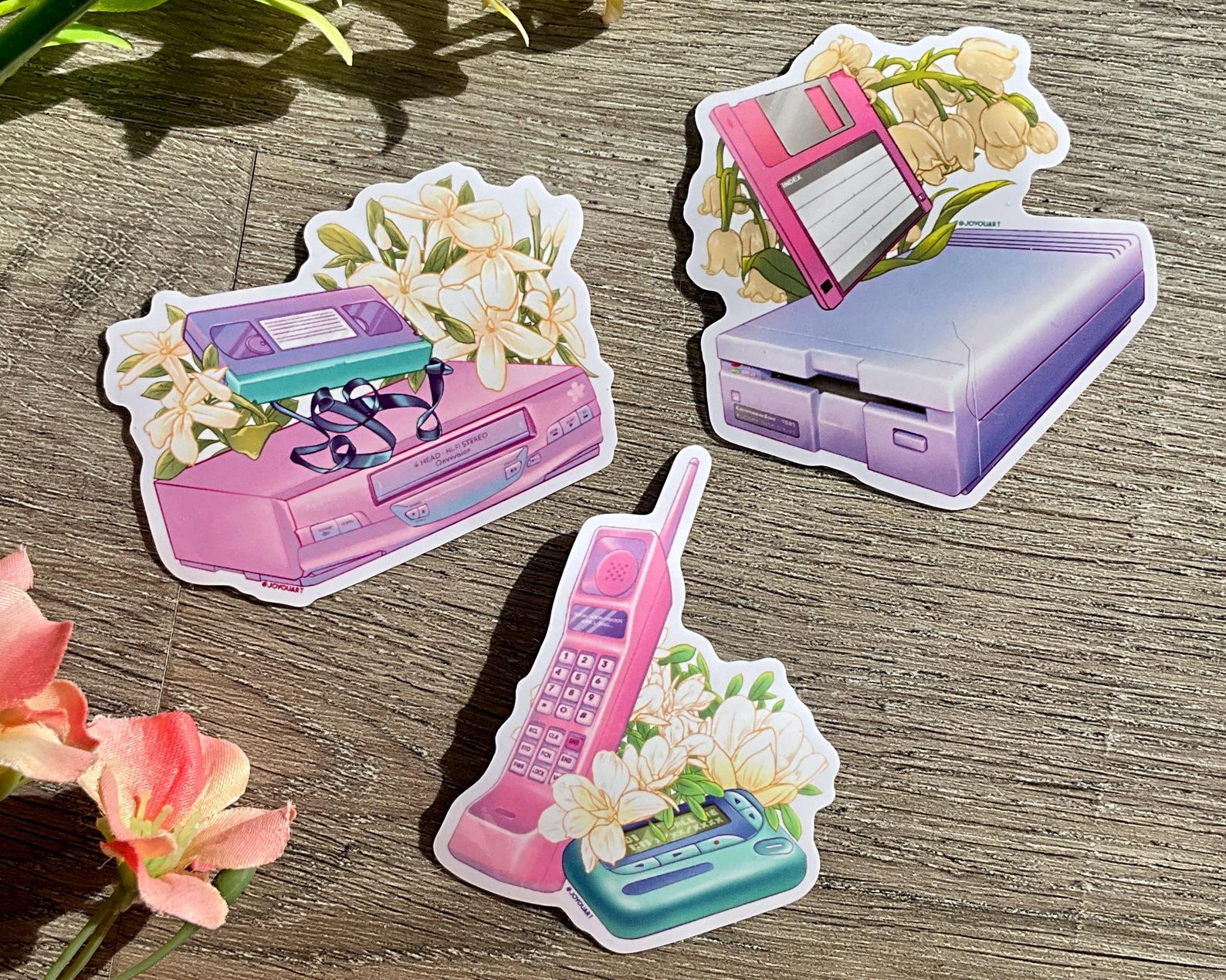 Pastel Nostalgia Stickers: 90s Tech, Kawaii Floral Vinyl Decals - Etsy