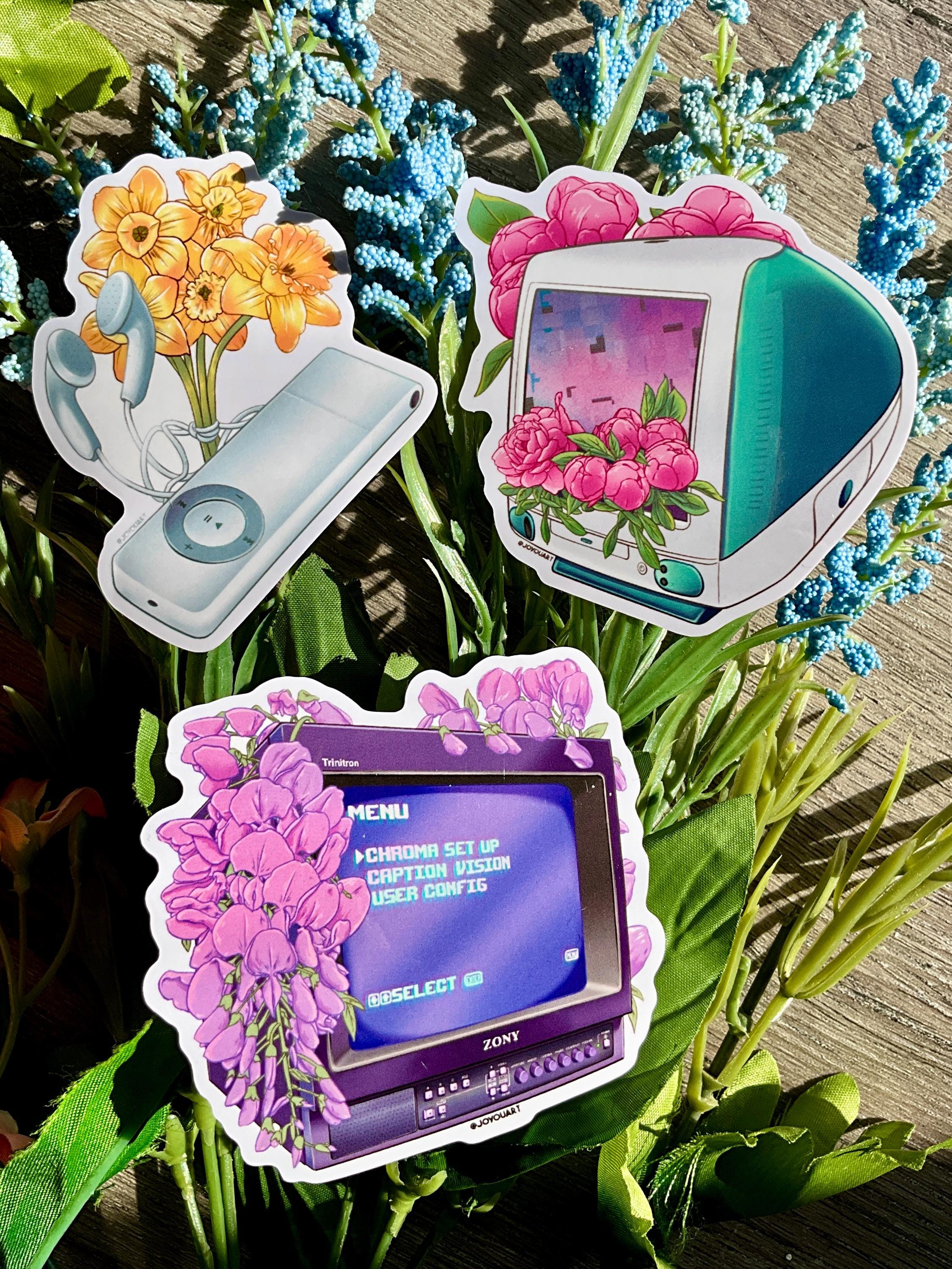 Pastel Nostalgia Stickers: 90s Tech, Kawaii Floral Vinyl Decals - Etsy