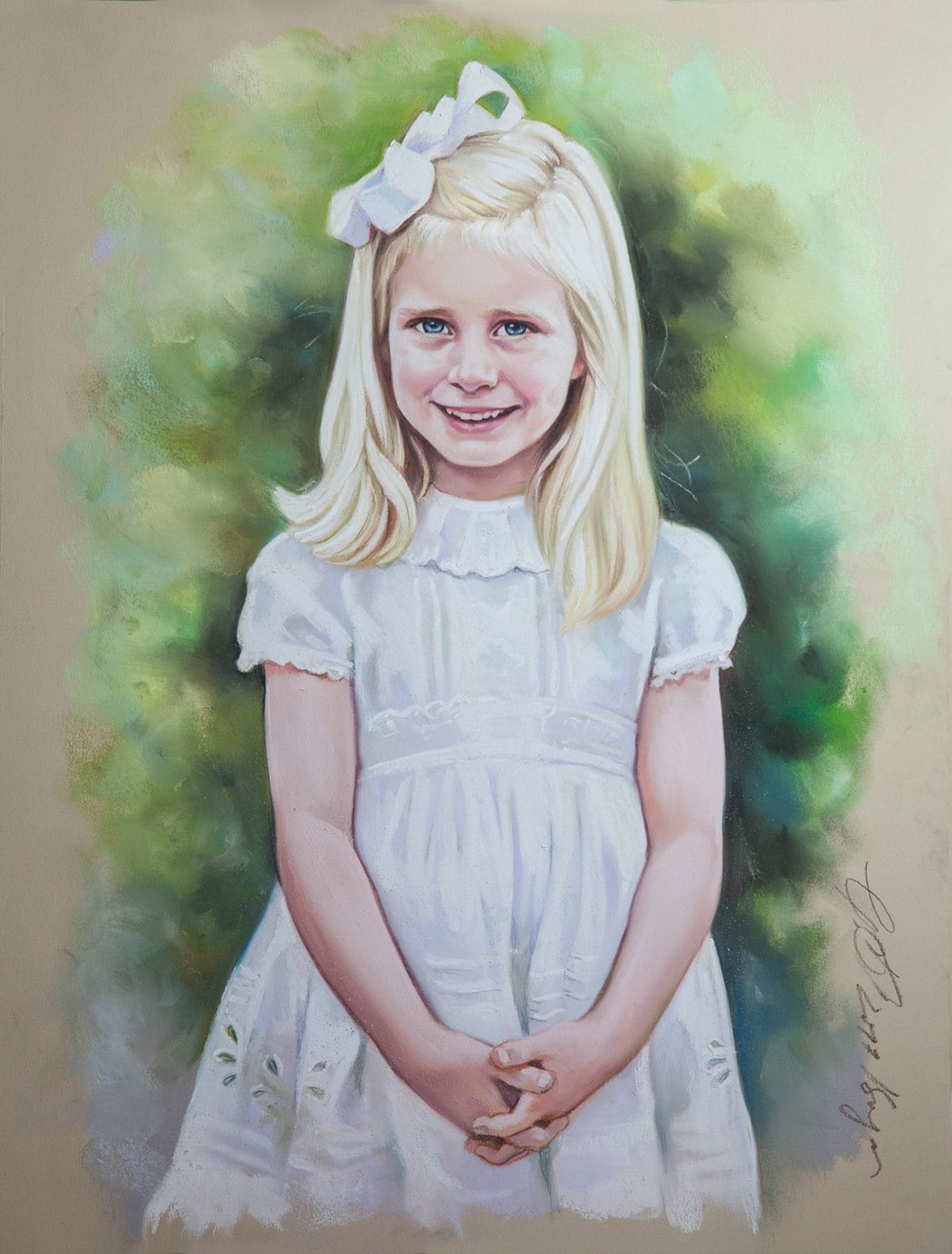 Pastel Portrait of a Girl Half Body Portrait With Hands. - Etsy