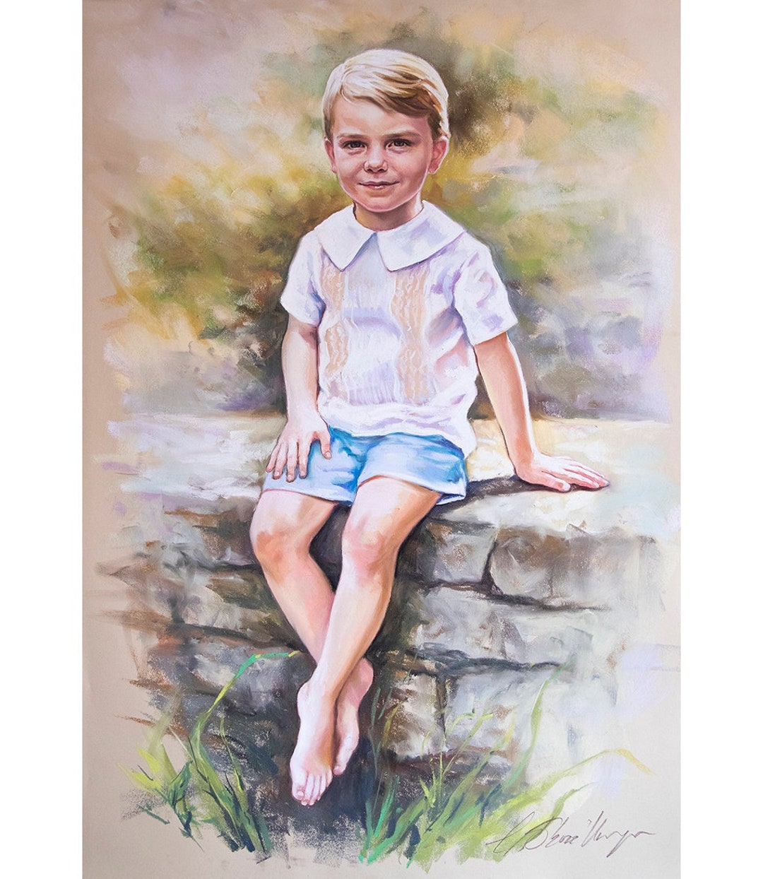 Portrait Painting, Full Figure Pastel Portrait of a Child. Handmade ...