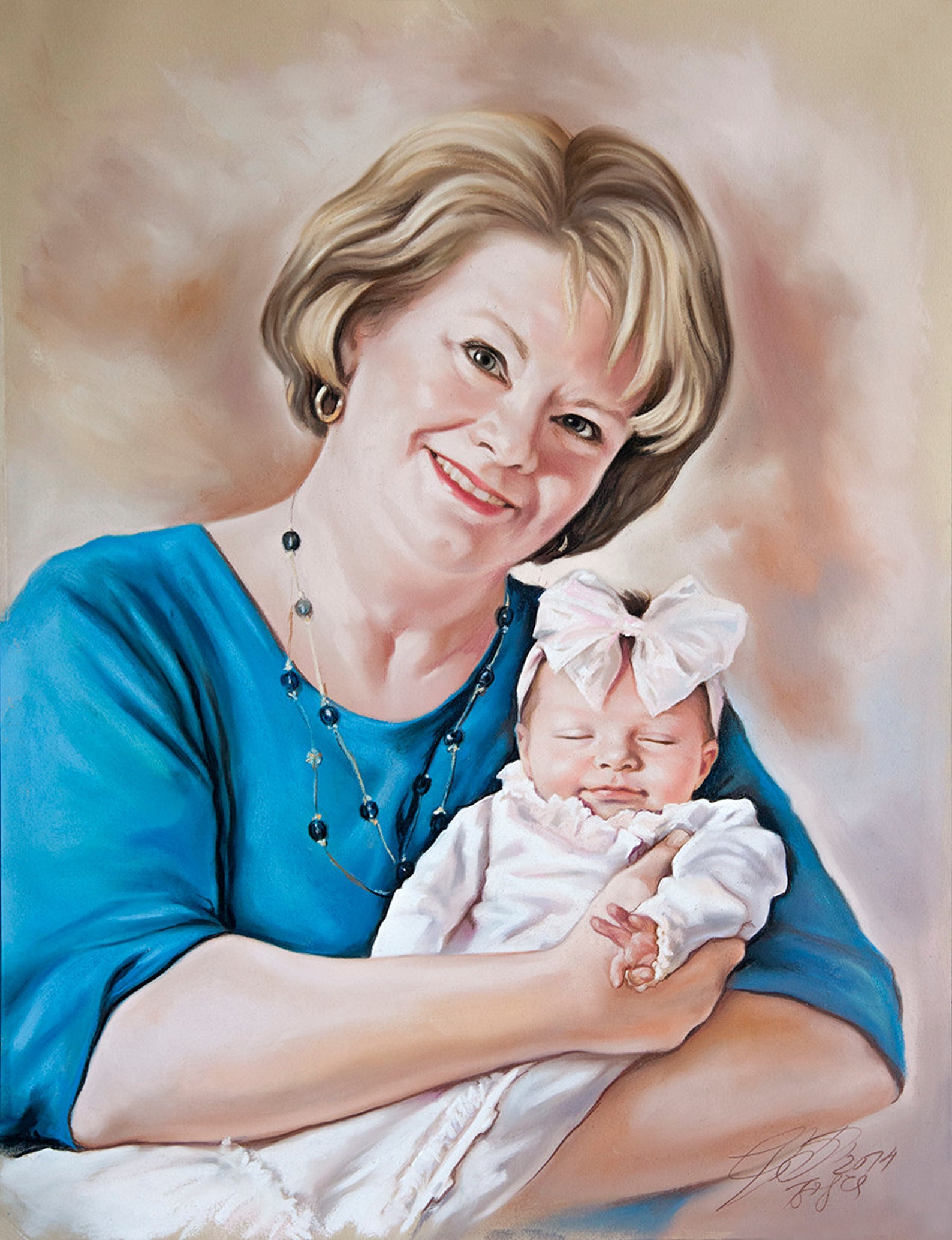 Custom Pastel Portrait of a Grandmother With Her New Born Baby Girl - Etsy