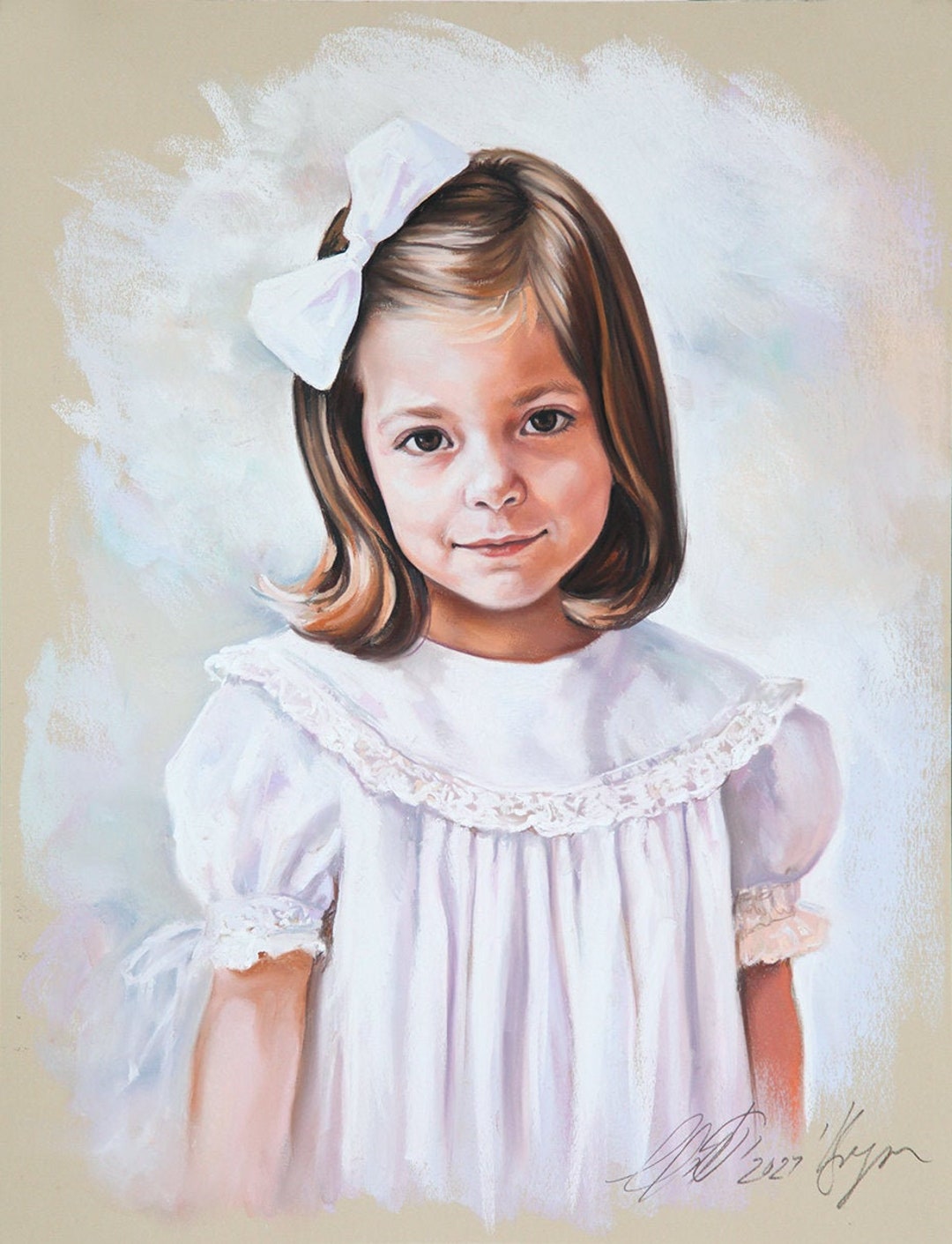 Classic Portrait Painting, Pastel Portrait From Photography. Soft ...