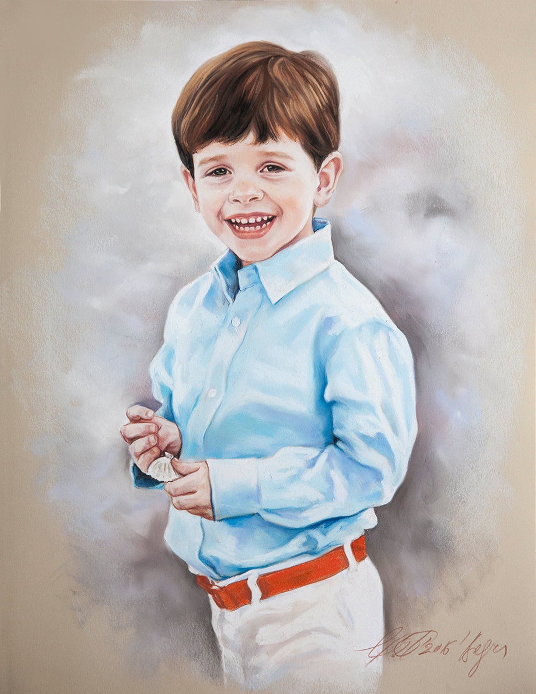 Custom Pastel Portrait, Handmade Portrait of Young Boy - Etsy