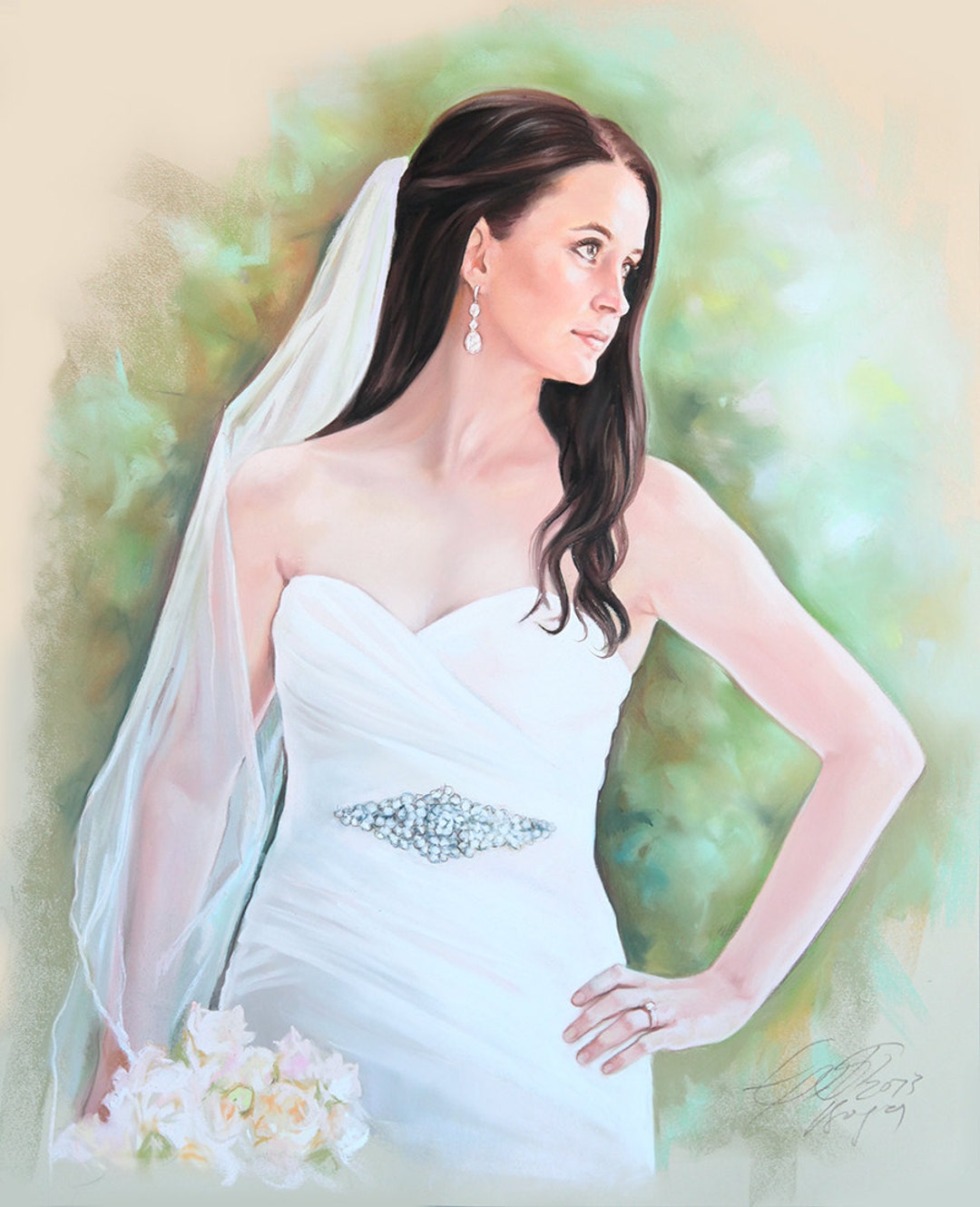 Big Size Wedding Portrait,half Figure Pastel Portrait of a Bride - Etsy