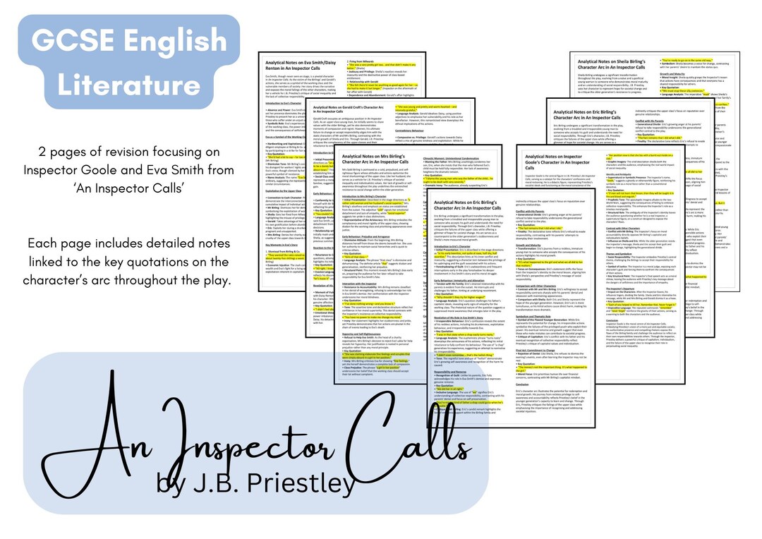 An Inspector Calls Character Analysis – 2-page GCSE English Literature ...