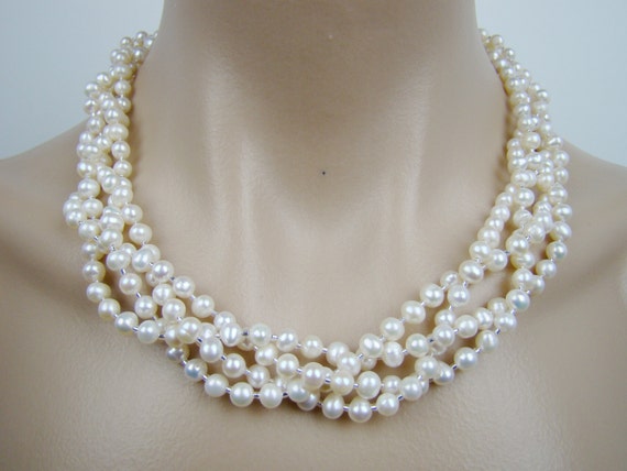 Items Similar To Freshwater Pearl Twisted Necklace Wedding Necklace