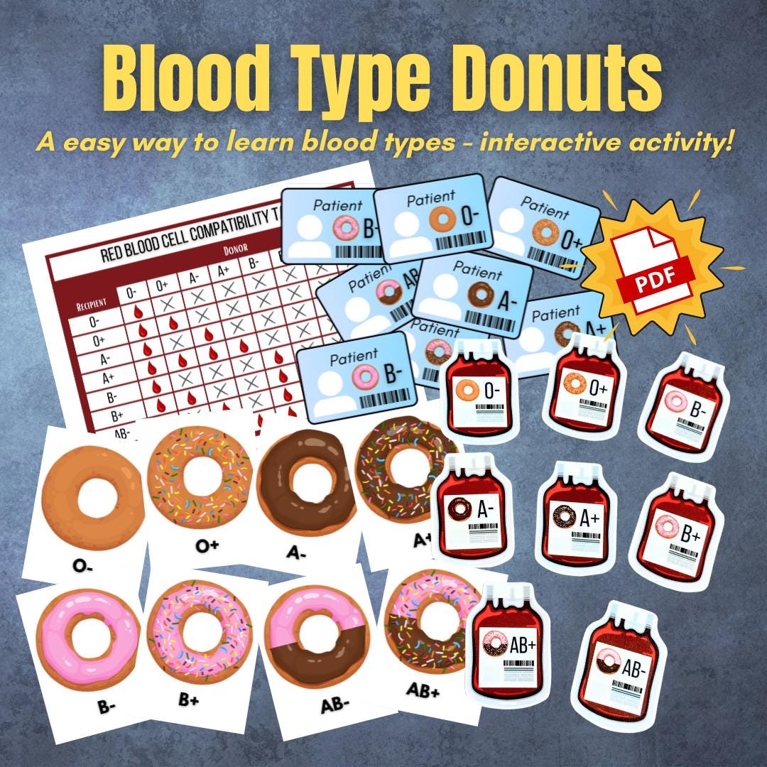 HEMATOLOGY Human Anatomy BLOOD TYPING Interactive Donut Analogy ...