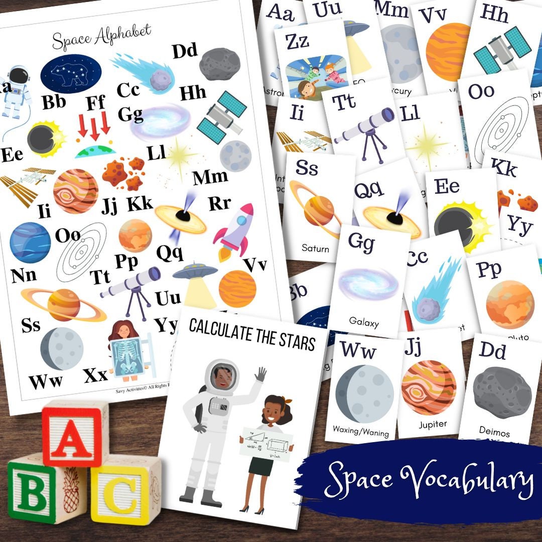 SPACE Alphabet Flash Cards Abcs & Poster | Mini Book | Vocabulary ...