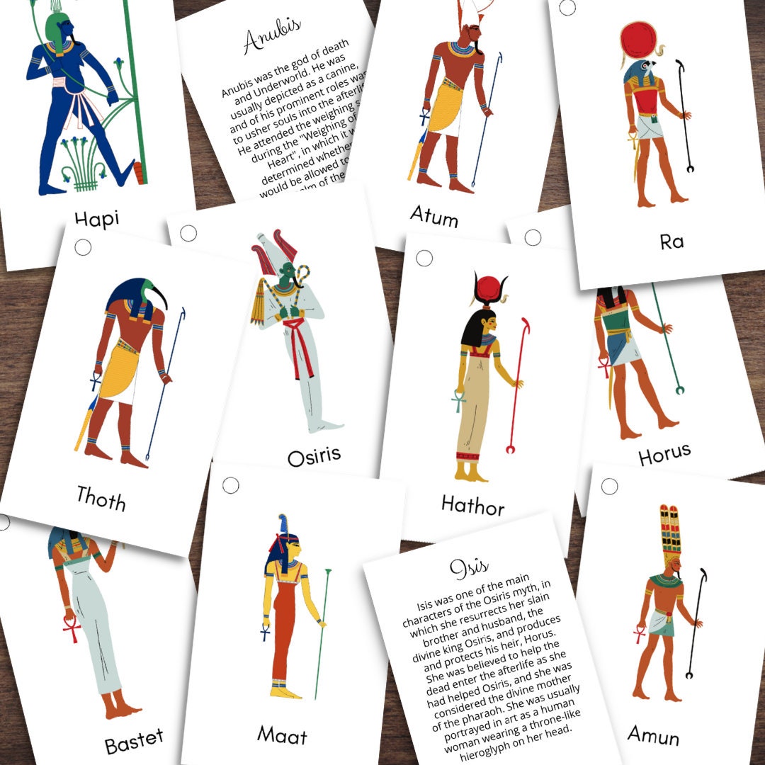 Ancient EGYPT Egyptian Gods Mythical Information Cards Flashcards Color ...