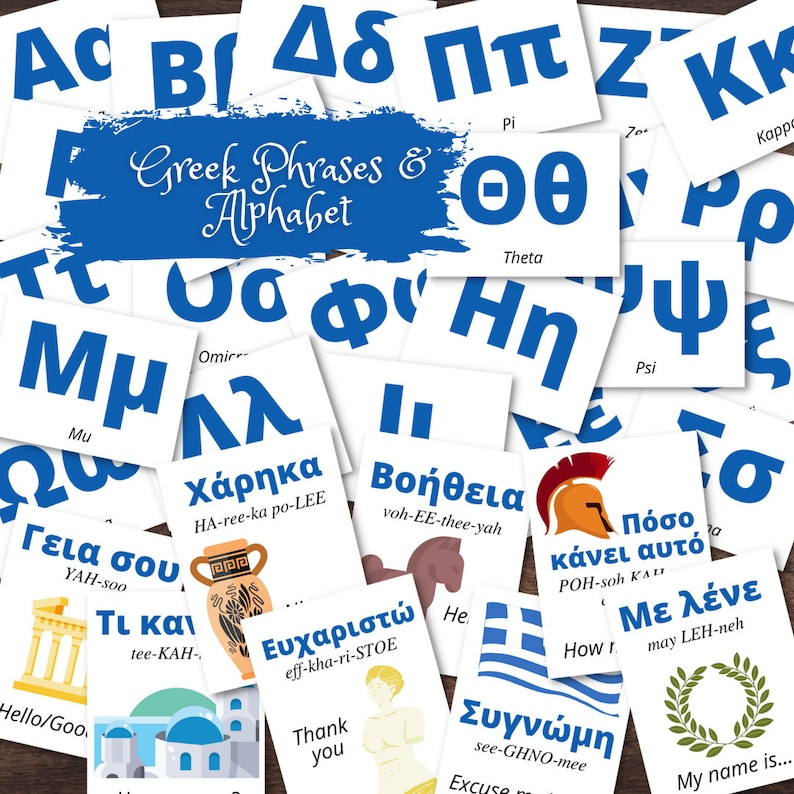 Greece GREEK Alphabet Flash Cards & Language Cards FULL - Etsy