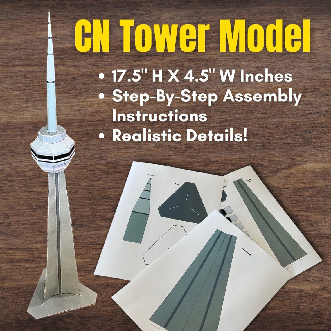 CANADA 3D Paper Model CN Tower Landmark Toronto Ontario Diorama W ...