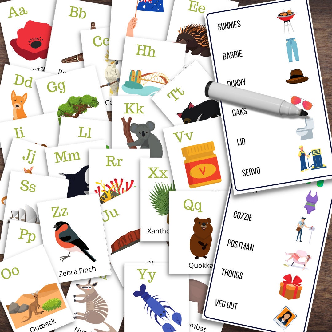 AUSTRALIA Alphabet Language ABC Cards Australian Slang Matching ...