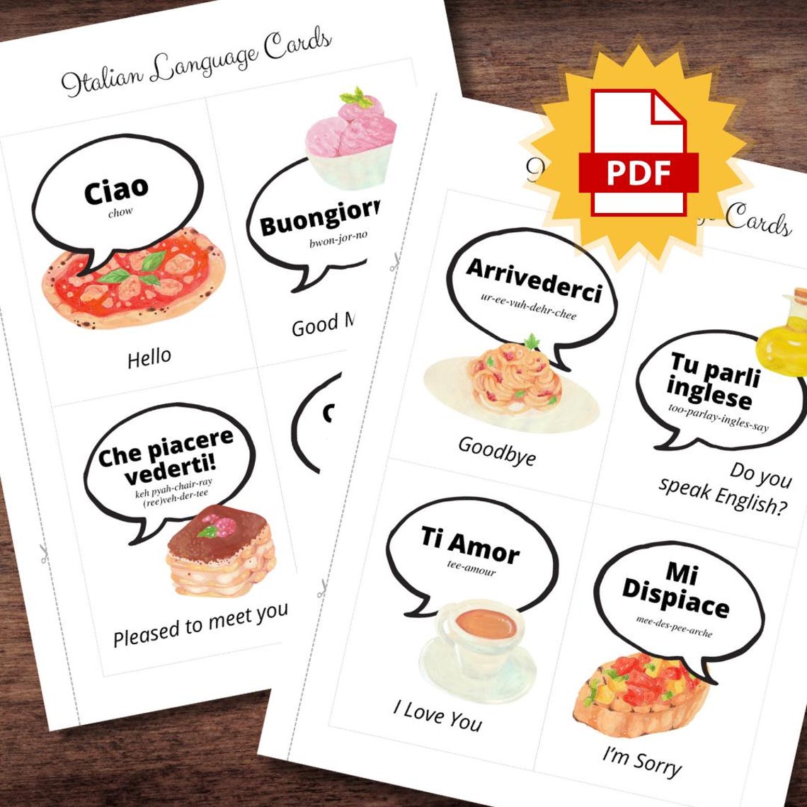 ITALIAN Italy Language Phrase Flash Cards Illustrated W/pronunciations ...